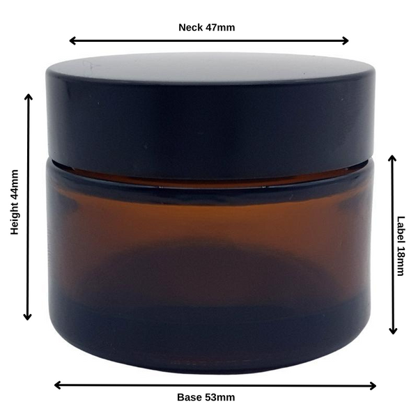 50g Amber Glass Jar with Black Lid and Inner Lid Shive Complete ...